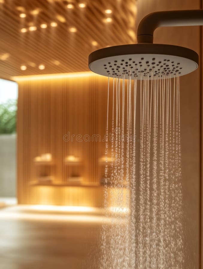 Modern Rainfall Shower in a Luxurious Bathroom. Stock Image - Image of ...