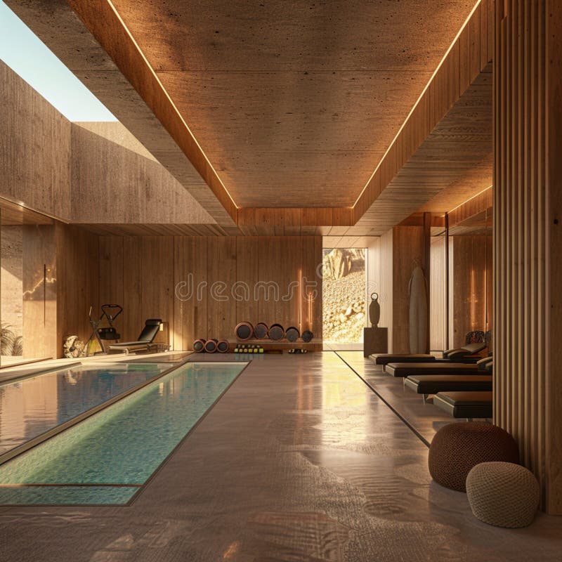 Modern Rammed Earth Pool House Stock Illustration - Illustration of ...