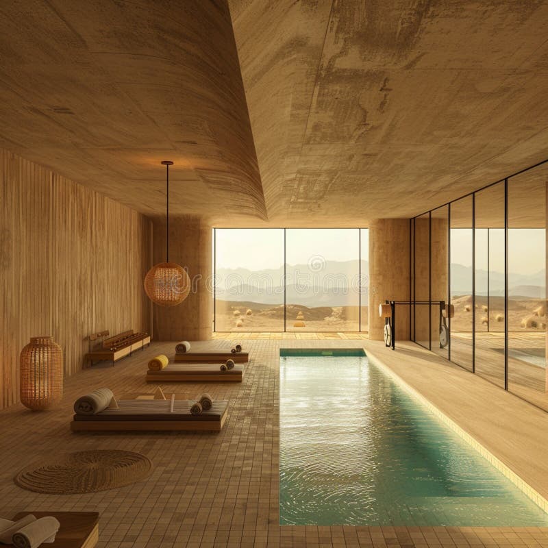 Modern Rammed Earth Spa Interior Stock Illustration - Illustration of ...