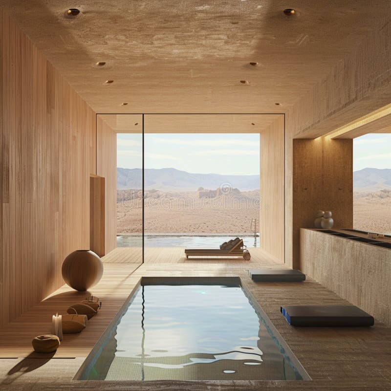 Modern Rammed Earth Swimming Pool House Stock Illustration ...