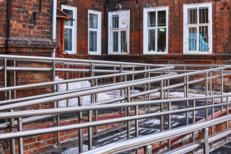 Modern Ramp for the Disabled and Fire Escape Attached To the Old ...