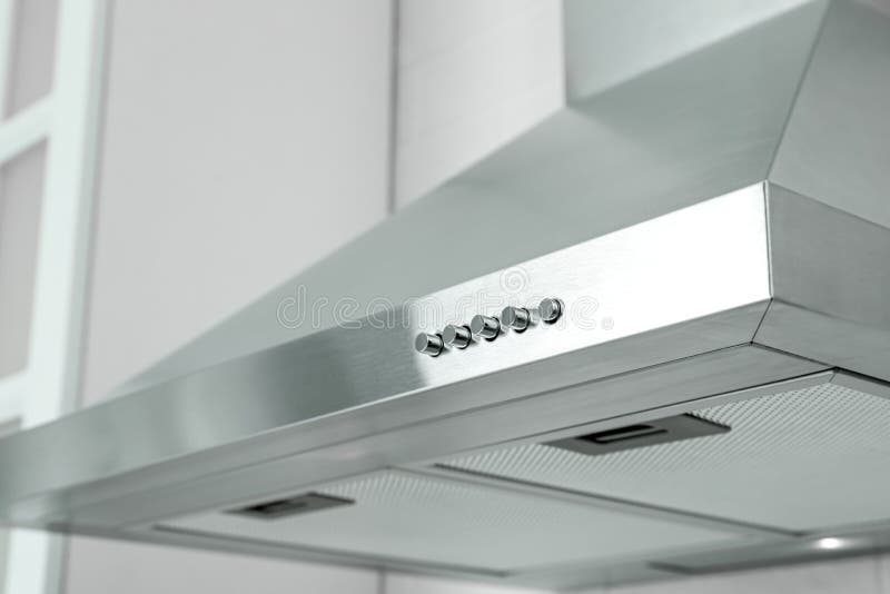 Modern Range Hood in Kitchen, Closeup View Stock Image - Image of hood ...