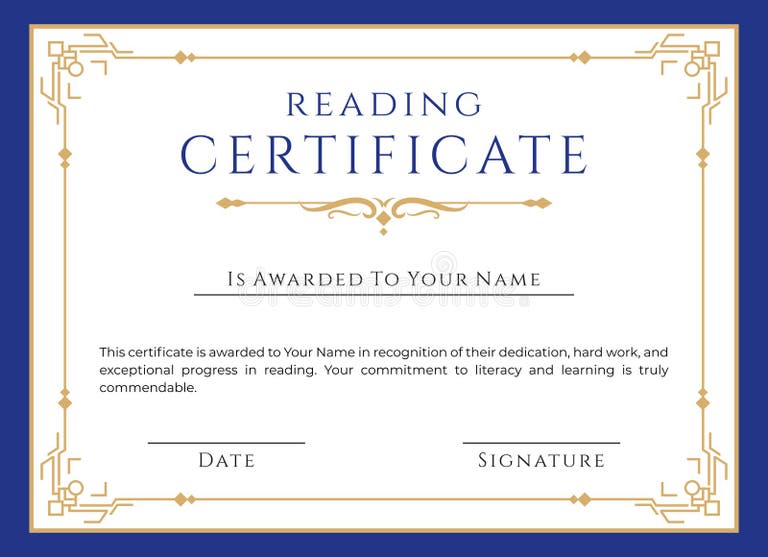 Modern Reading Certificate Template with Stylish Gold and Deep Blue ...