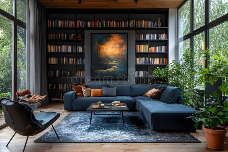 A Modern Reading Room with a Minimalist Design Decoration Stock Image ...