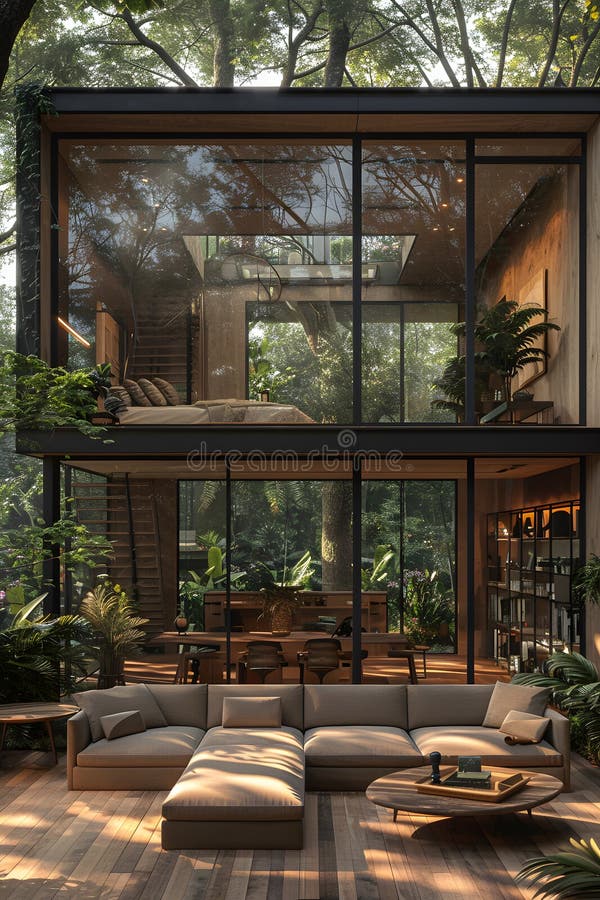 Modern Real Estate with Ample Windows, a Cozy Couch Facing the Facade ...