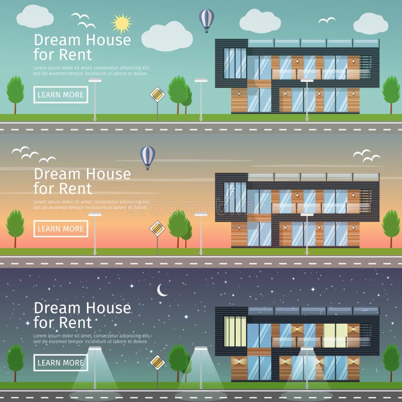 Modern Real Estate at Different Times Day. Stock Vector - Illustration ...