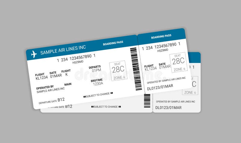 Realistic Airline Flight Ticket Boarding Pass Design Template with ...