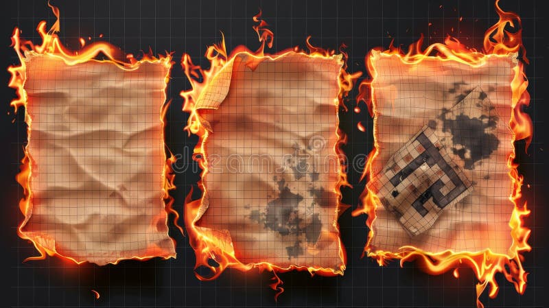 Modern Realistic Illustration of Smoldering Notebook Pages with Checked ...