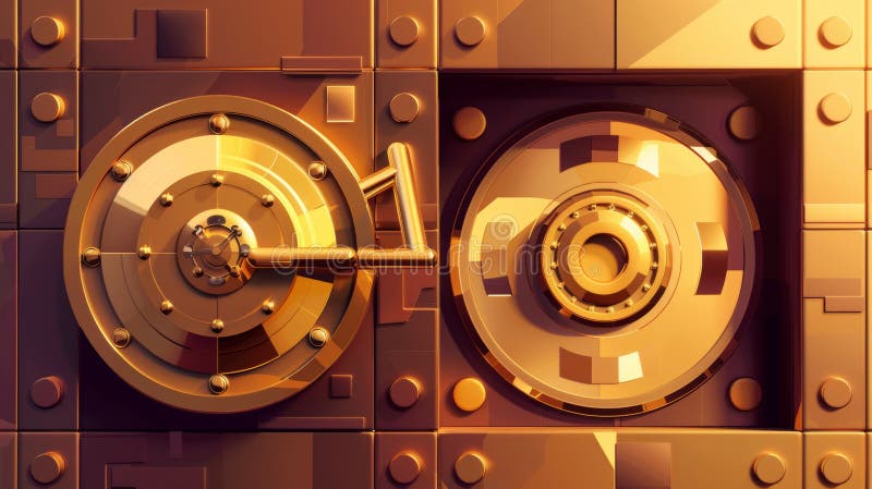 Modern Realistic Interior of a Bank Vault with an Open and Closed Safe ...