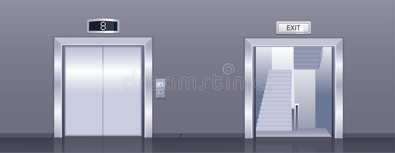 Modern Realistic Passenger Elevator, Lift with Closed, Metallic Cabins ...