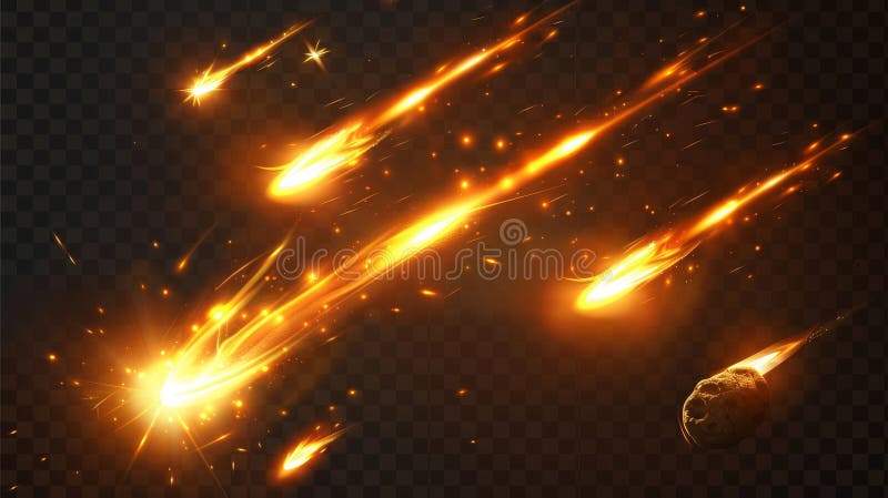 Modern Realistic Set of Flying Glowing Meteorites from Space, Fireballs ...