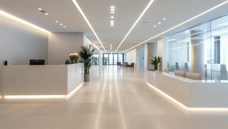 Modern Reception Area with Bright Lighting and Minimalist Design Stock ...