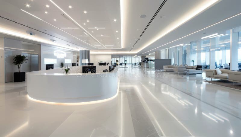 Modern Reception Area with Bright Lighting and Minimalist Design Stock ...
