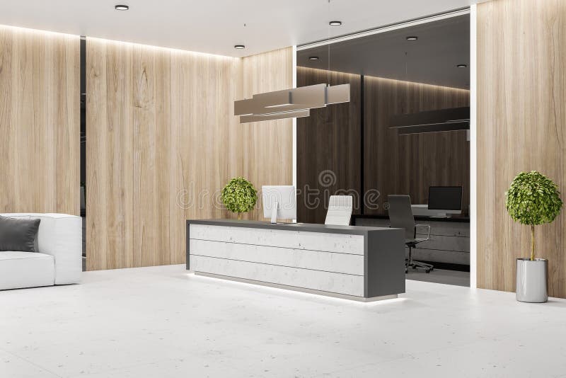 Modern Reception Area with Computer Stock Illustration - Illustration ...