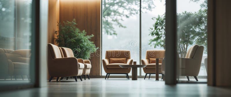 Modern Reception Area with Cozy Seating and Natural Light. Stock Photo ...