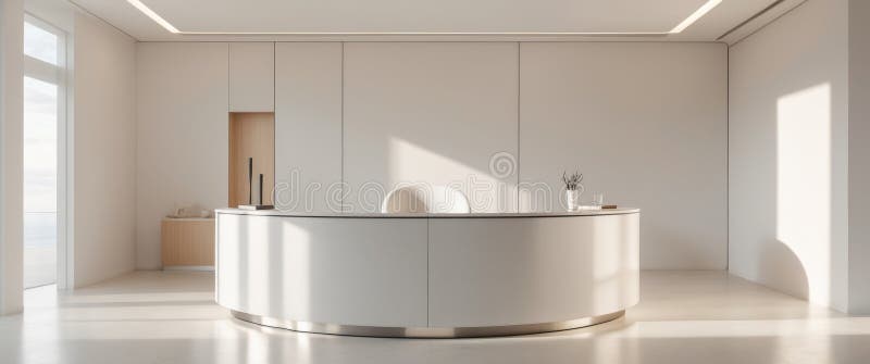 A Modern Reception Area with a Curved Desk is Shown. Stock Photo ...