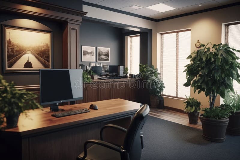 Modern Reception Area with Desk and Seating Stock Illustration ...