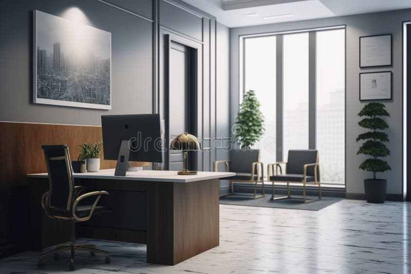 Modern Reception Area with Desk and Seating Stock Illustration ...