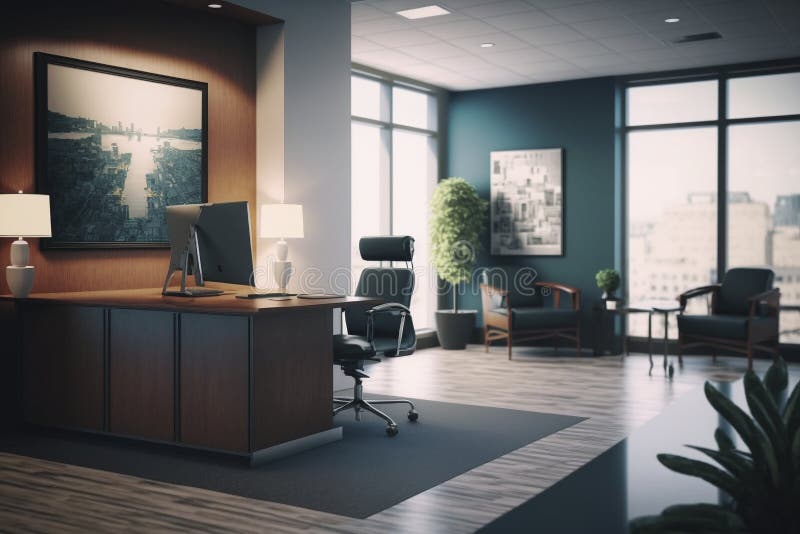 Modern Reception Area with Desk and Seating Stock Illustration ...