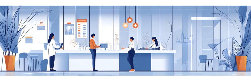 Modern Reception Area with Engaged Conversation Stock Illustration ...