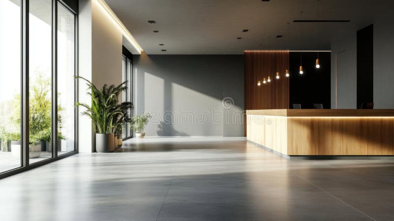 Modern Reception Area Exhibits a Natural Ambiance and Sunlight Interior ...