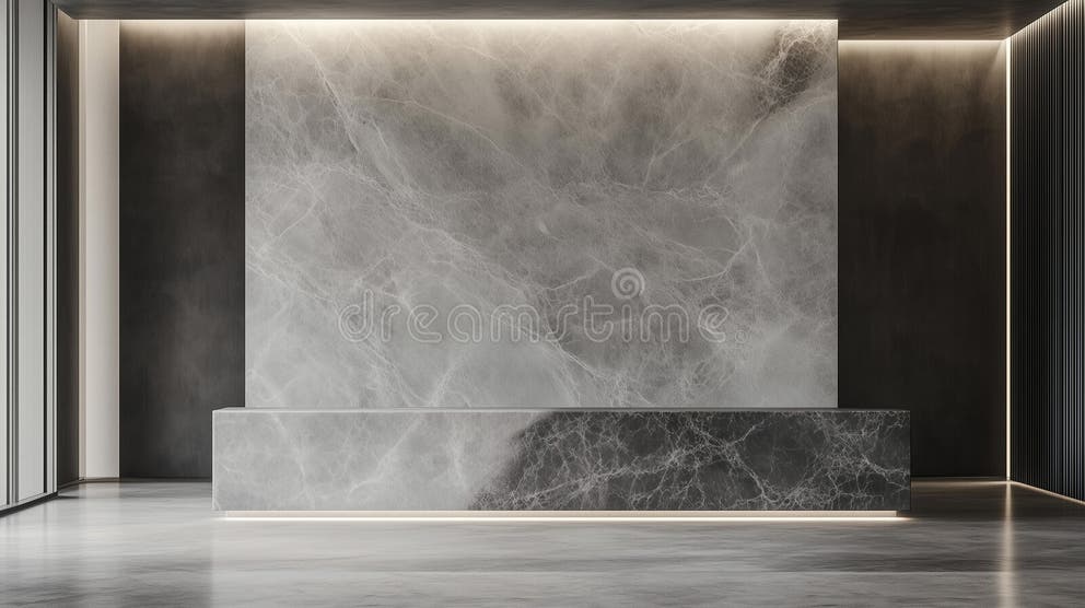 A Modern Reception Area Features a Marble Counter and Backdrop Stock ...