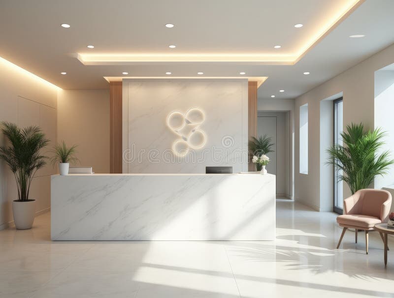 Modern Reception Area Featuring Minimalist Design and Natural Light in ...