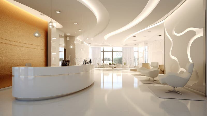 Modern Reception Area Lobby Area Interior Design. Generative AI Stock ...
