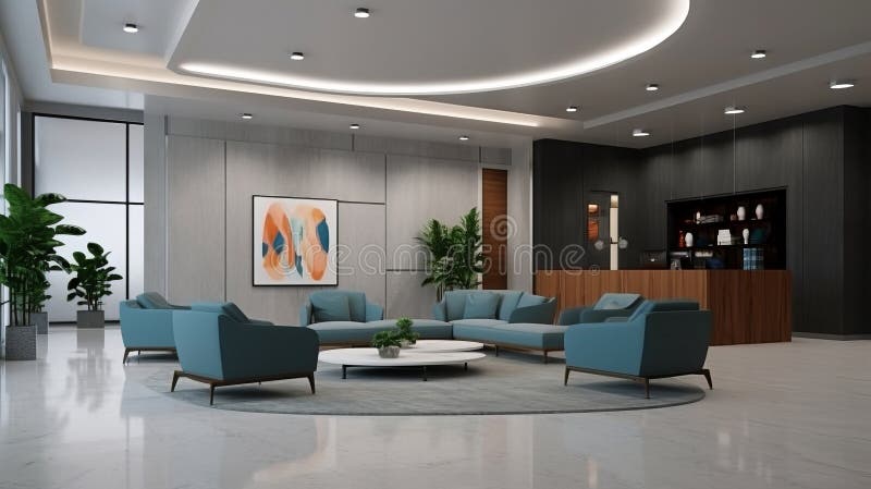 Modern Reception Area Lobby Area Interior Design. Generative AI Stock ...