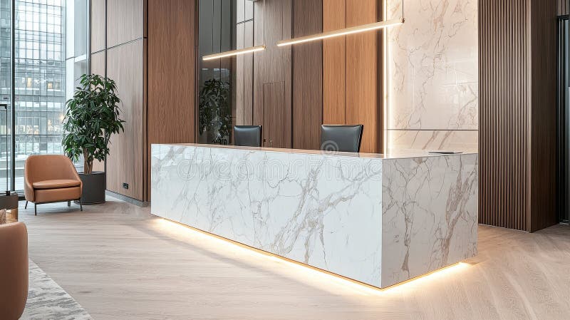 Modern reception area stock photo. Image of trendy, table - 372441574