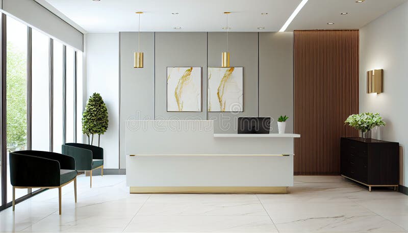 Modern reception area stock illustration. Illustration of table - 274227404