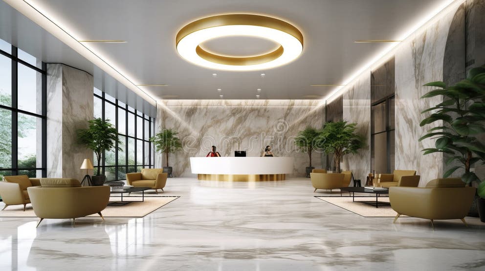 Modern Reception Area Lobby Area Interior Design. Generative AI Stock ...