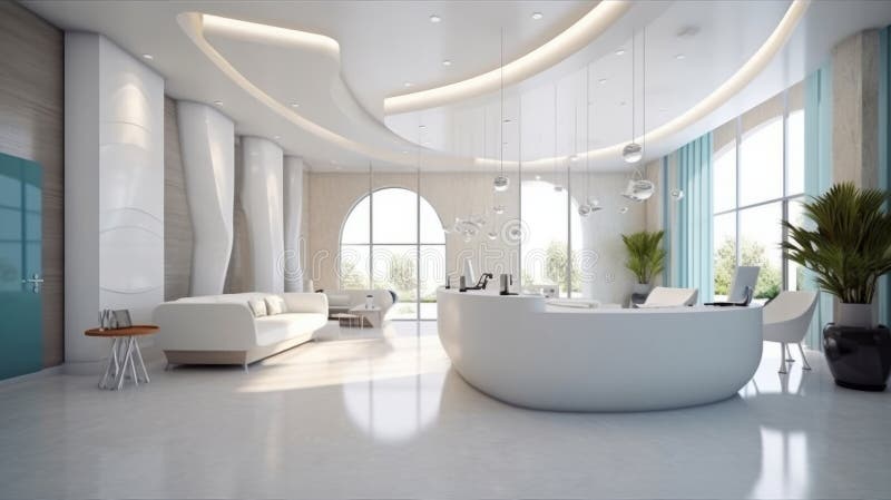 Modern Reception Area Lobby Area Interior Design. Generative AI Stock ...