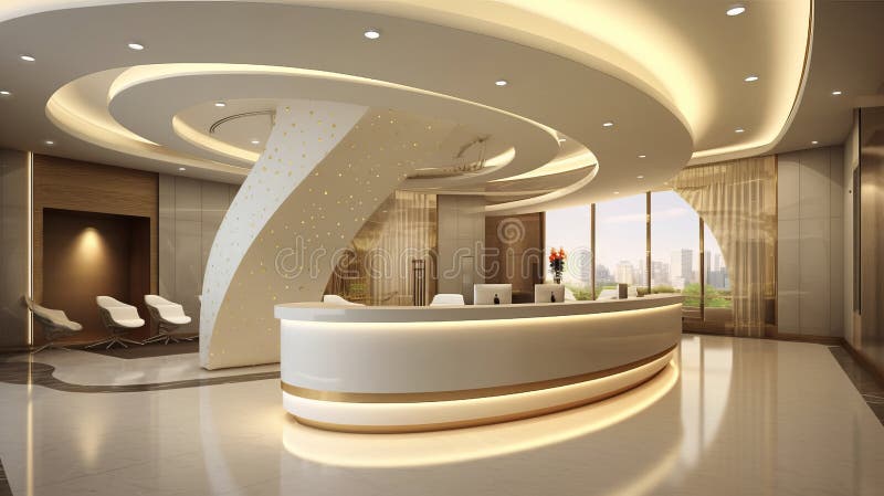 Modern Reception Area Lobby Area Interior Design. Generative AI Stock ...