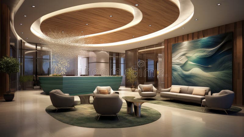 Modern Reception Area Lobby Area Interior Design. Generative AI Stock ...