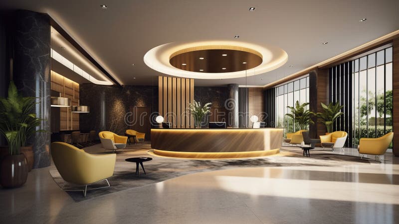 Modern Reception Area Lobby Area Interior Design. Generative AI Stock ...