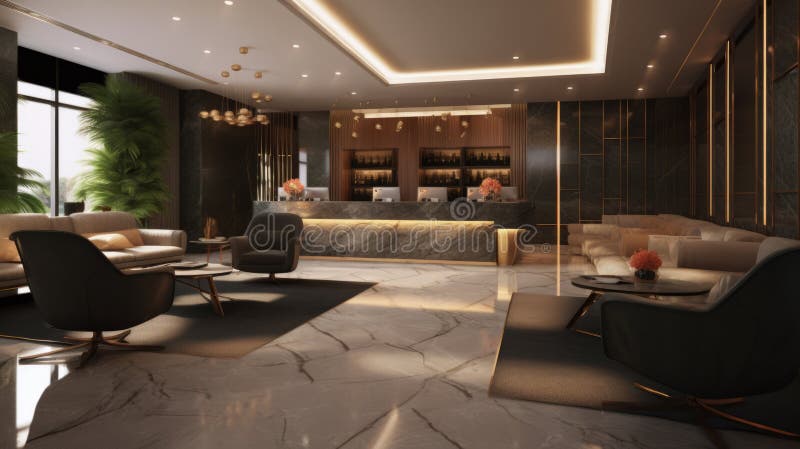 Modern Reception Area Lobby Area Interior Design. Generative AI Stock ...