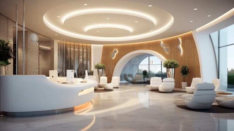 Modern Reception Area Lobby Area Interior Design. Generative AI Stock ...