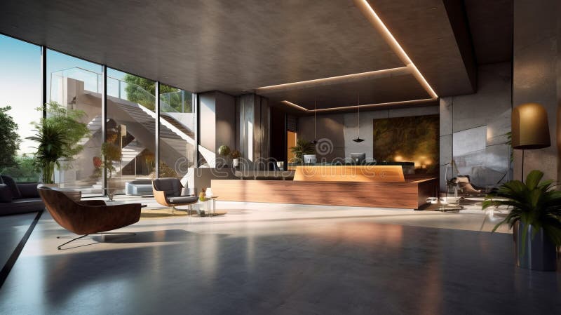Modern Reception Area Lobby Area Interior Design. Generative AI Stock ...