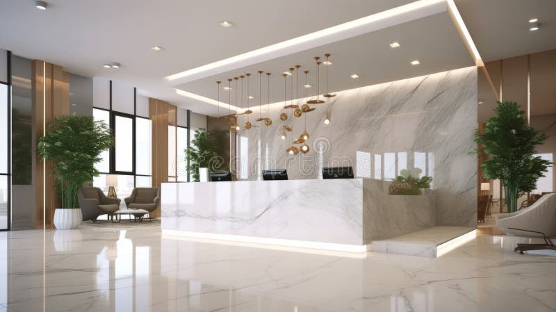 Modern Reception Area Lobby Area Interior Design. Generative AI Stock ...