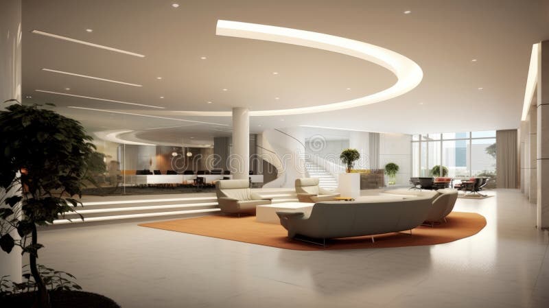Modern Reception Area Lobby Area Interior Design. Generative AI Stock ...