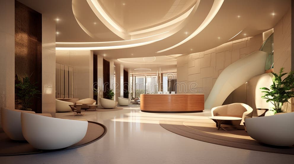 Modern Reception Area Lobby Area Interior Design. Generative AI Stock ...