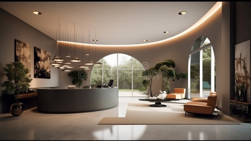 Modern Reception Area Lobby Area Interior Design. Generative AI Stock ...