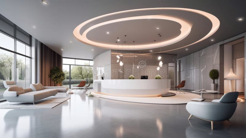 Modern Reception Area Lobby Area Interior Design. Generative AI Stock ...
