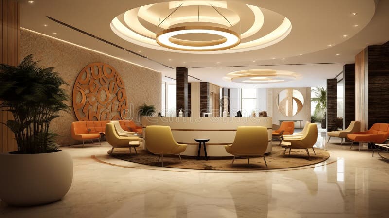 Modern Reception Area Lobby Area Interior Design. Generative AI Stock ...
