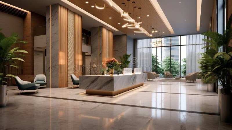 Modern Reception Area Lobby Area Interior Design. Generative AI Stock ...
