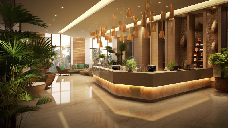 Modern Reception Area Lobby Area Interior Design. Generative AI Stock ...
