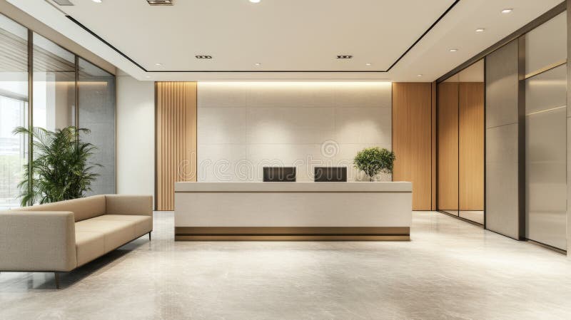 Modern Reception Area with Minimalist Design and Beige Color Palette ...