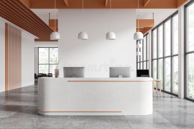 Modern Reception Area with Minimalist Design and Large Windows. 3D ...