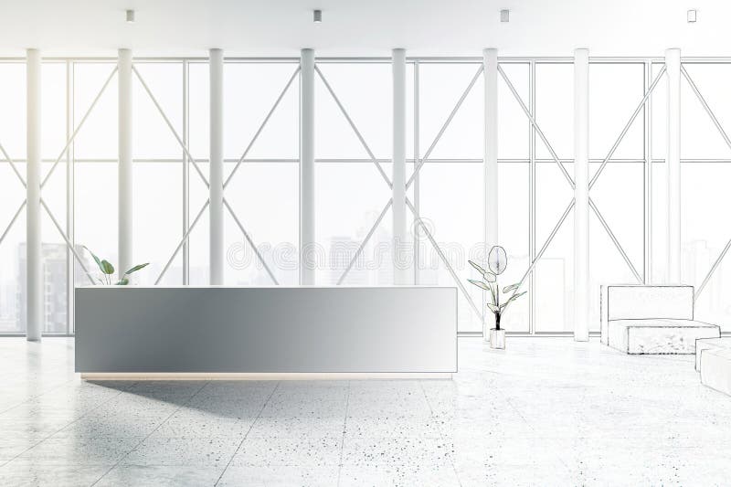 Modern Reception Area with Minimalistic Design and Large Windows. Stock ...